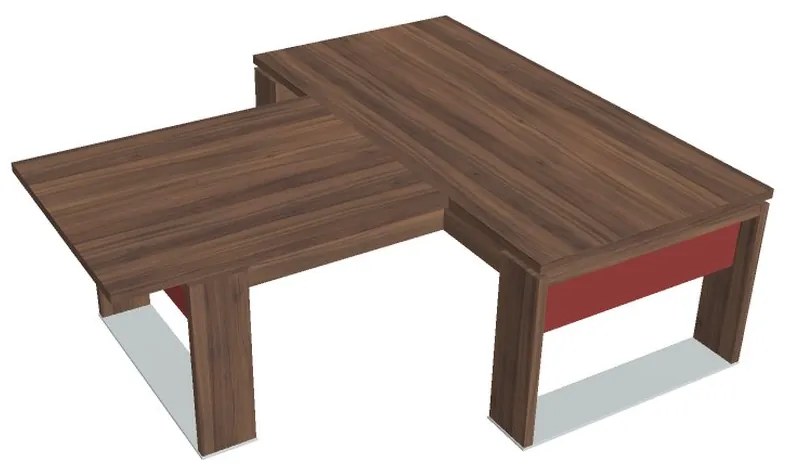 Stůl Verno+ S 200 x 220 cm s jednacím prvkem, ořech / červená