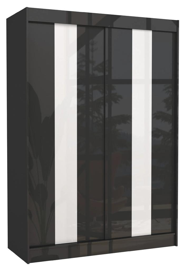 Posuvná skříň s lacobel KAREN Šířka: 150, Hlavní barva: Bílá, Další barva: Černý Lacobel