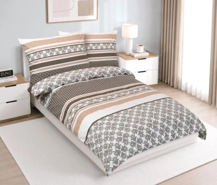 Bellatex Flanelové povlečení 140x220 cm, 70x90 cm Ornament Hnědá,Béžová