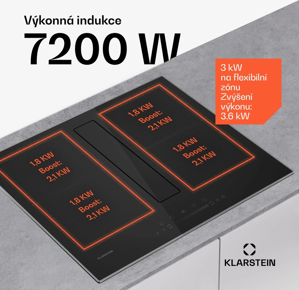 Klarstein Chef-Fusion Prime Down Air System, 2 v 1, indukční varná deska + digestoř, výkonný