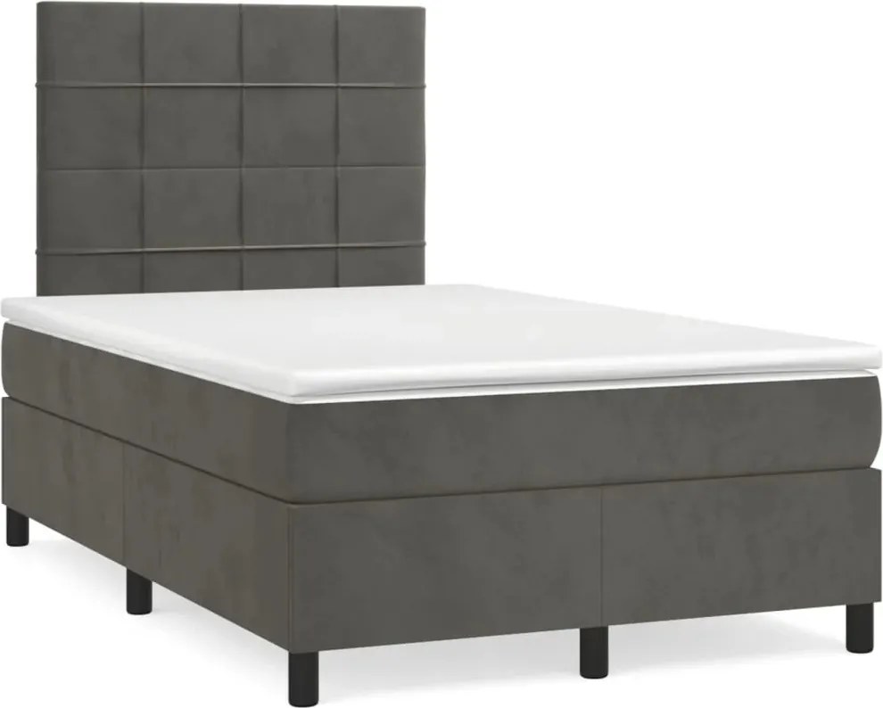 Box Spring Postel S Matrací Samet Tmavě Šedá Blok se čtverci 120 x 190 cm