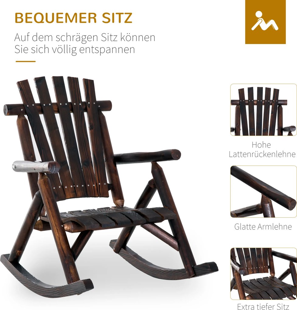 Houpací křeslo Outsunny s područkami z ohořelého masivního dřeva, odolné proti povětrnostním vlivům, 97 x 69 x 93 cm, ideální na zahradu a terasu |