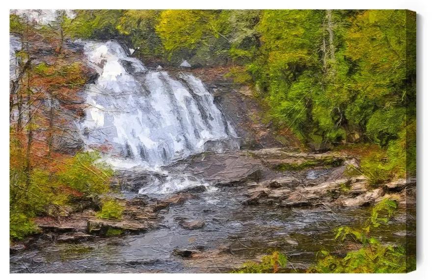 Obraz Vodopád V Lese Jako Malovaný Nedostatek Nedostatek Plátno Canvas 40x30