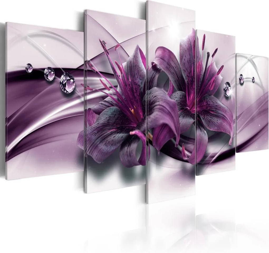 Pětidílné obrazy - fialové lilie (200x100 cm) - Murando DeLuxe