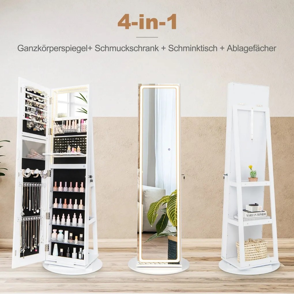 Costway Šperkovnice se zrcadlem Šperkovnice zrcadlová – 54,5 × 54,5 × 160 cm