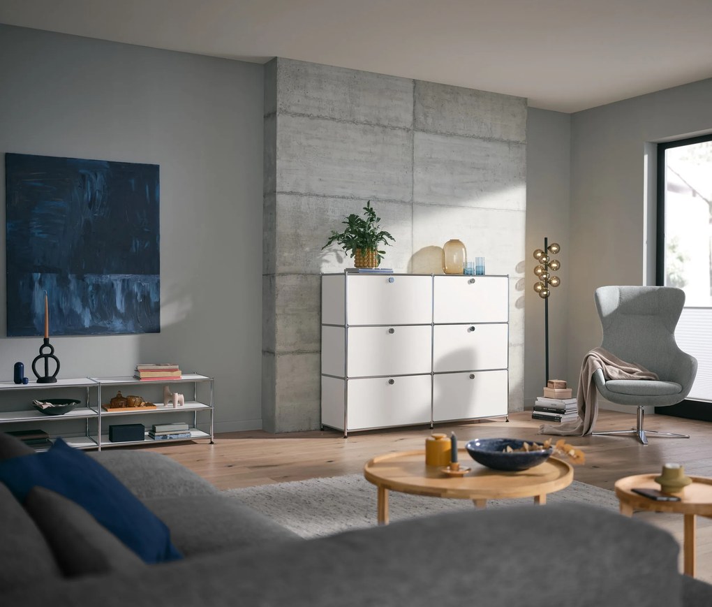 Tchibo - Kovová komoda CN3 s 6 výklopnými dvířky, velká, bílá