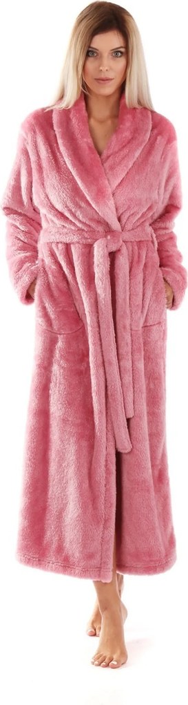 Pudrový huňatý dámský župan s límcem Lilly - XL