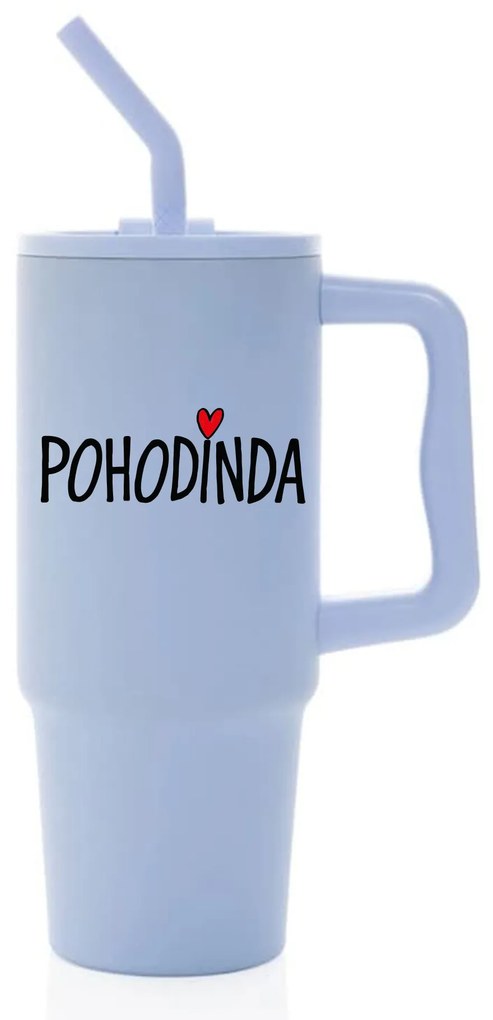 POHODINDA - světle modrá cestovní termoska s barevným víčkem 900 ml