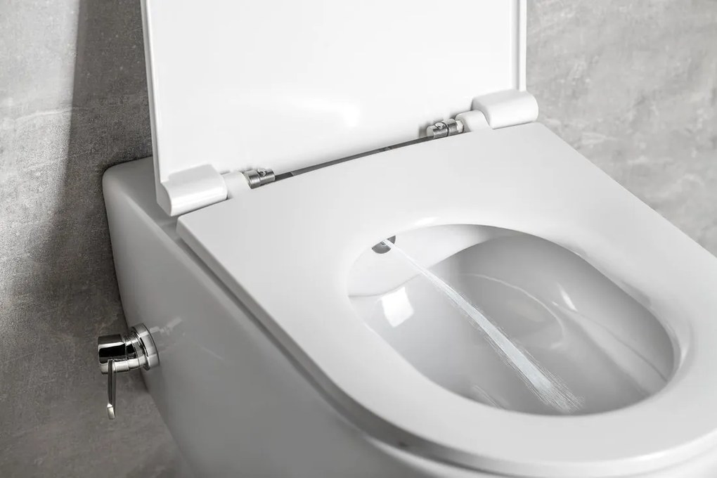 Isvea Isvea, INFINITY CLEANWASH závěsná WC mísa, integrovaná baterie a bidetová sprška, Rimless, 36,5x53cm, bílá, 10NFS9217I
