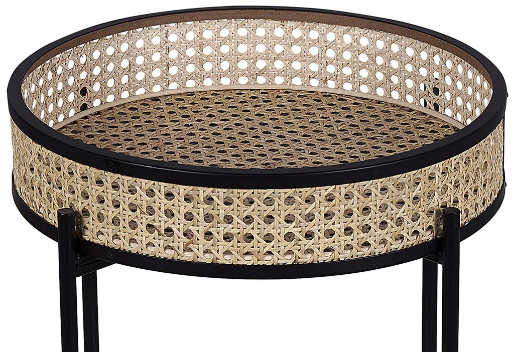 Odkládací stolek černý se světle ratanovým vzorem VIENNA Beliani