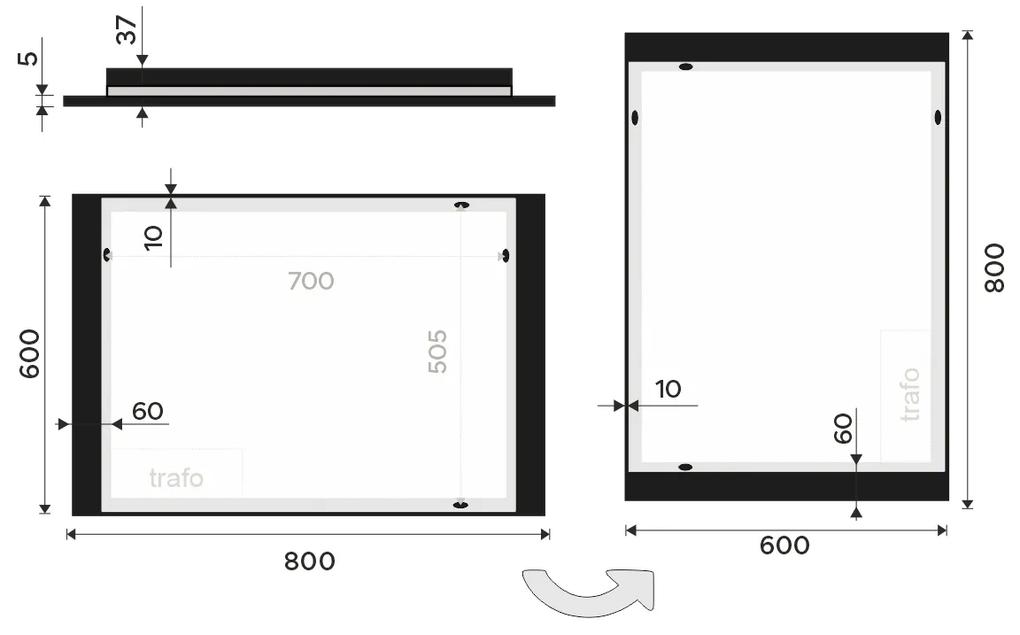 Nimco Černé LED zrcadlo 800x600 - ZPC 41003-90