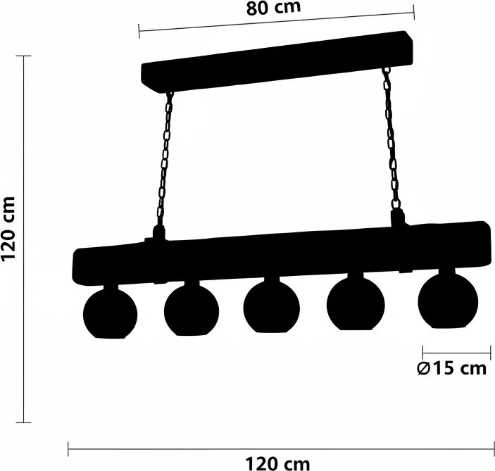 Dřevěný lustr na řetězu RUSTIC GLASS 120 cm 5xE27 tmavé dřevo Barva stínidla: Kouřové sklo
