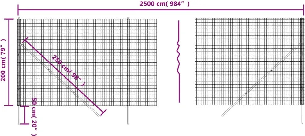 Drátěný plot antracitový 2 x 25 m pozinkovaná ocel 154206