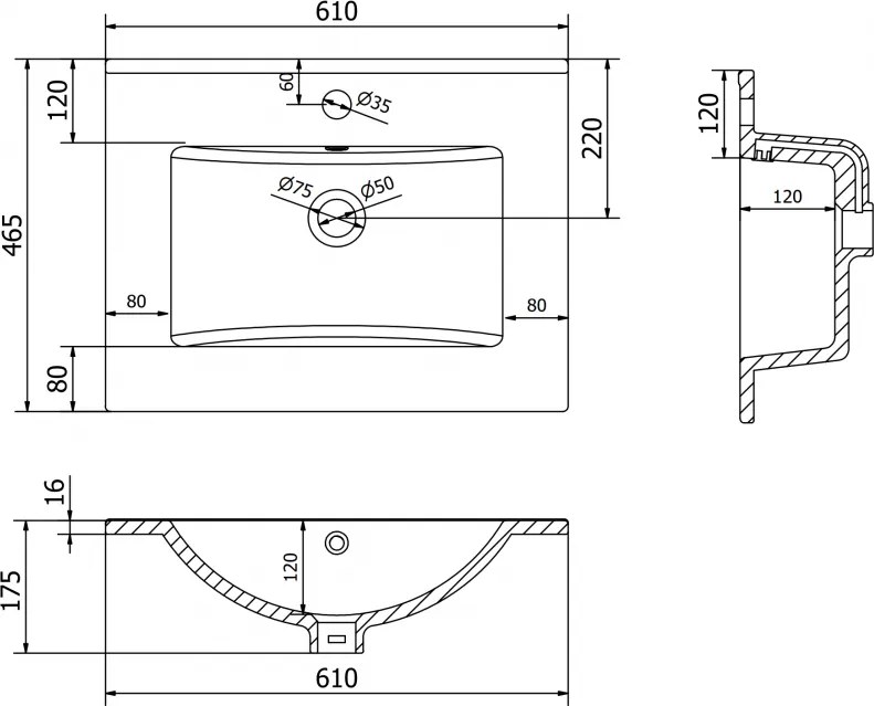 Mexen ATENA UMYVADLO, 60x46 CM, BÍLÁ, 25016000