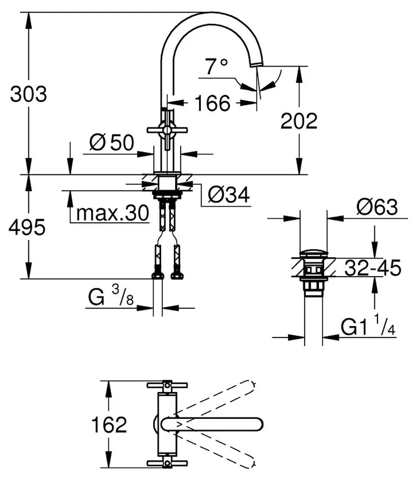 Grohe Atrio - Umyvadlová 1-otvorová baterie, chrom 21019003