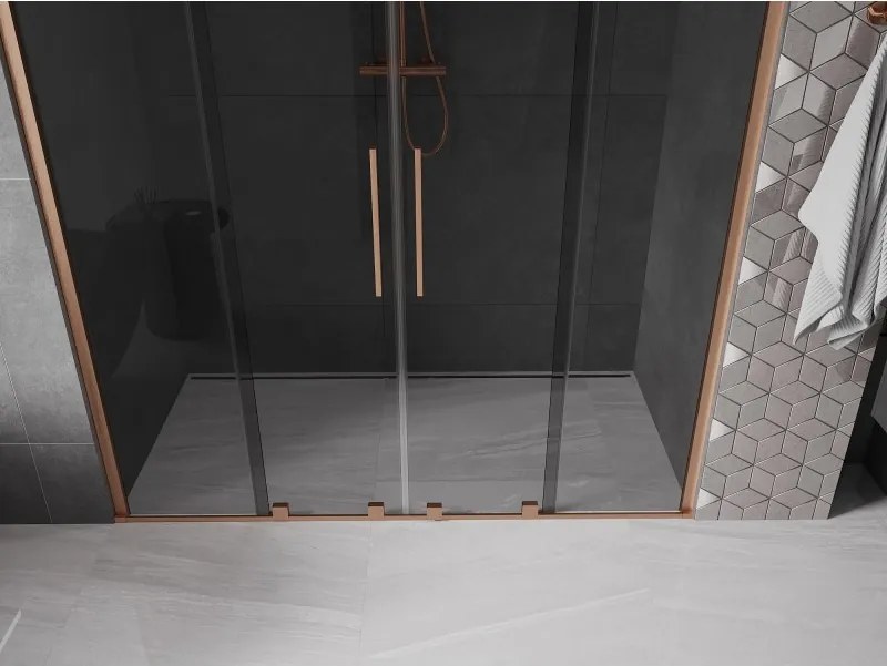 Mexen Velar Duo, posuvné sprchové dveře do otvoru 180 cm, 8mm šedé sklo, měděná matná, 871-180-000-42-65