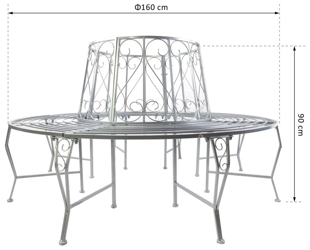 Outsunny lavička na stromy kulatá lavička 360° zahradní lavička lavička sedák lavičky na stromy kovové ∅160cm | Aosom