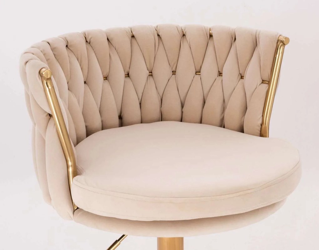 LuxuryForm DESIGN Otočná židle LYON VELUR na zlaté podstavě s kolečky - krémová
