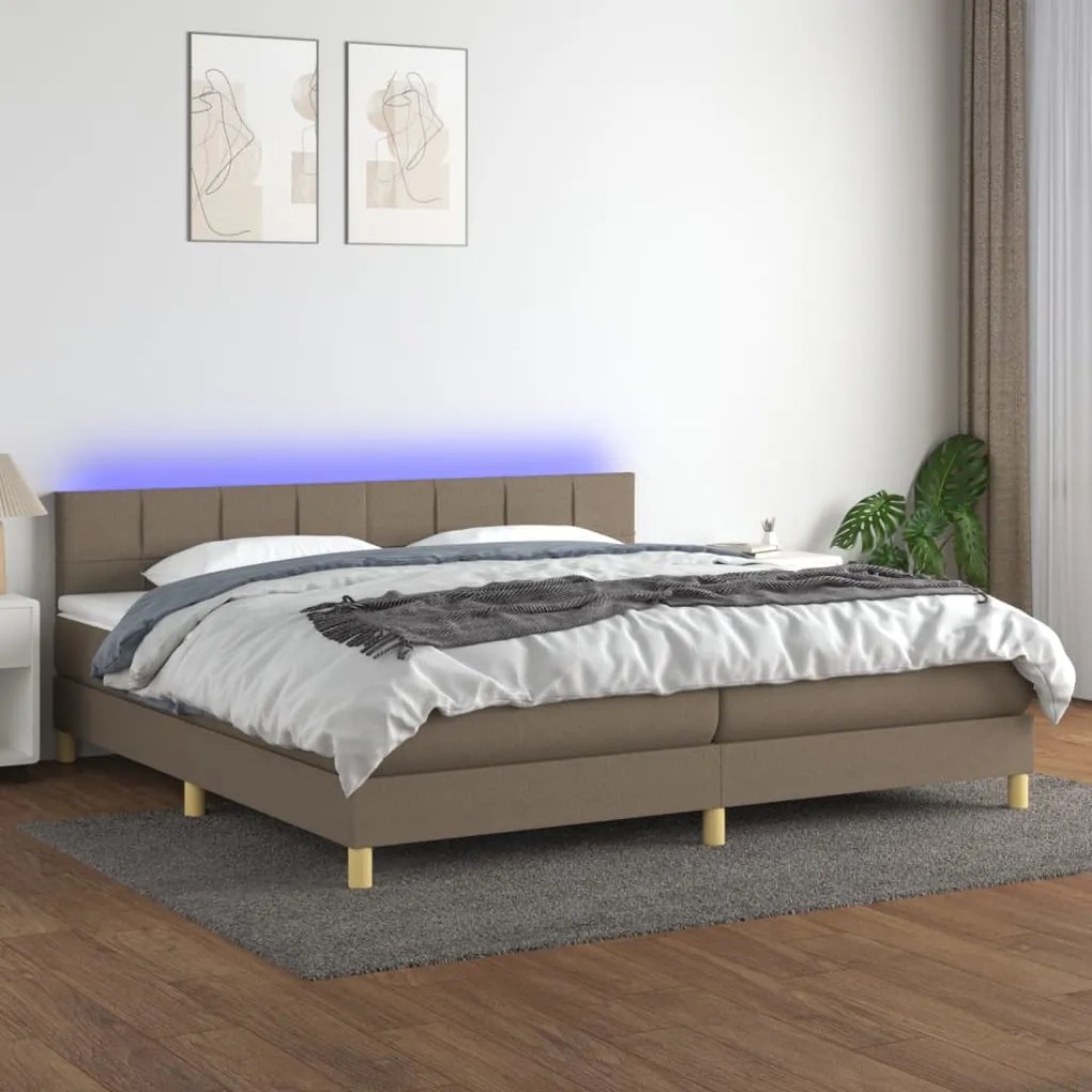 Box spring postel s matrací a LED taupe 200x200 cm textil 3133745