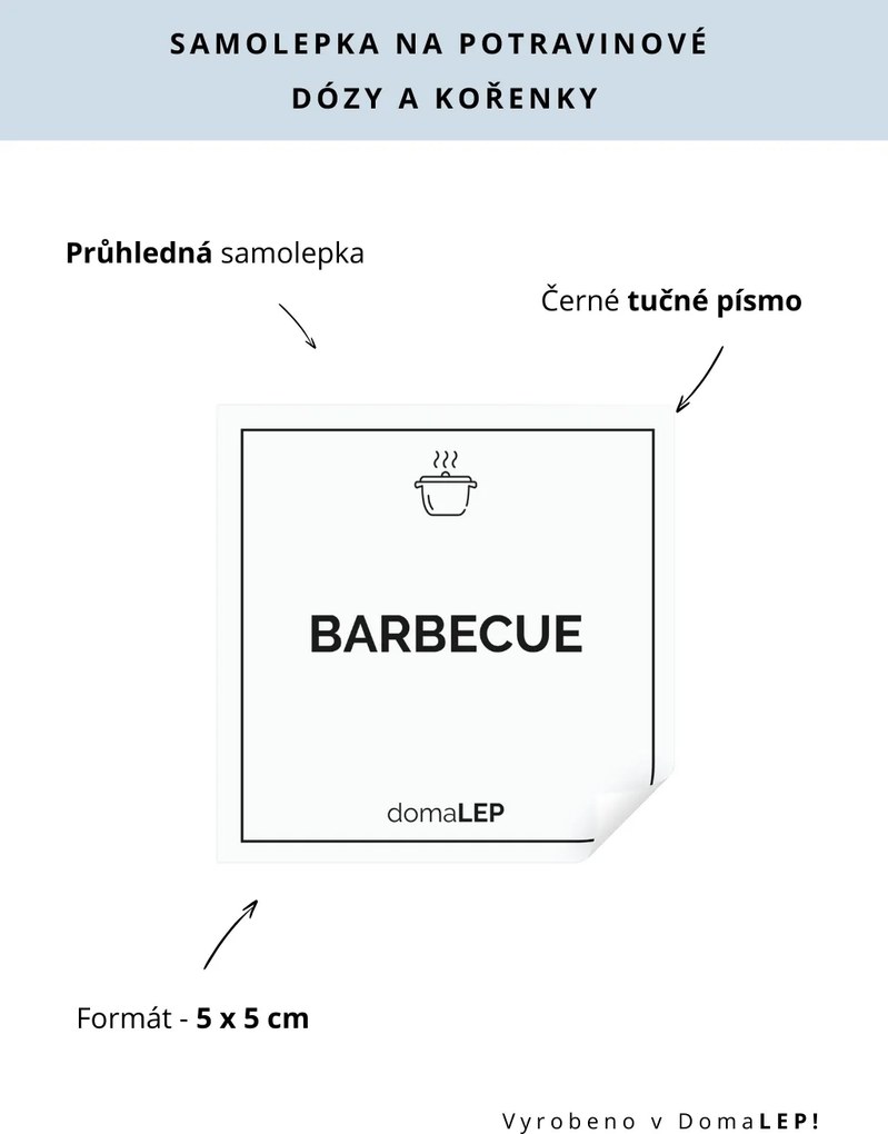 Samolepka na kořenky BARBECUE průhledná 5 × 5 cm tučné písmo