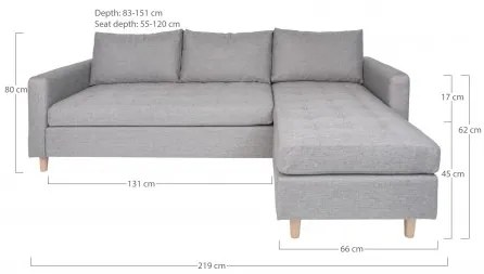 Rohová pohovka FIRENZE 219 cm polyester, světle šedý House Nordic 1301500