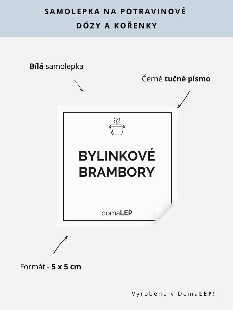 Samolepka na kořenky BYLINKOVÉ BRAMBORY bílá 5 × 5 cm tučné písmo