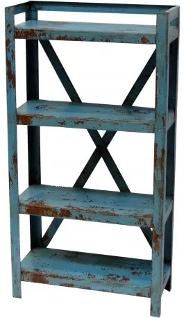Industrial style, Modrý železný regál s patinou 78 x41 x18 cm (254)