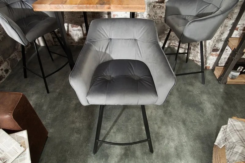 Barová stolička podkroví stříbrná šedá loketní opěrka / 39079