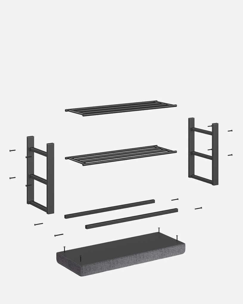 Botník s lavicí s šedým sedákem MOBRIX 81x49 cm, černý