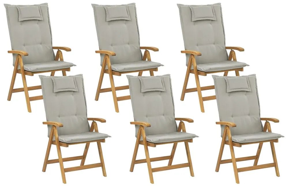 Sada 6 zahradních židlí z akátového dřeva s šedobéžovými polštáři JAVA Beliani