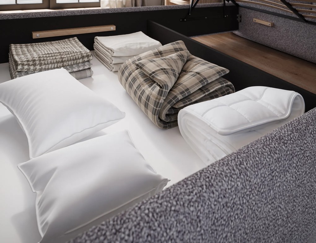 Postel Ollival 160x200 s kovovým roštem a úložným prostorem, šedý velur