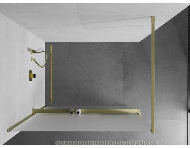 Mexen Kioto+, sprchová zástěna Walk-In s poličkou a věšákem 100 x 200 cm, 8mm sklo námraza, zlatý matný profil, 800-100-121-55-30