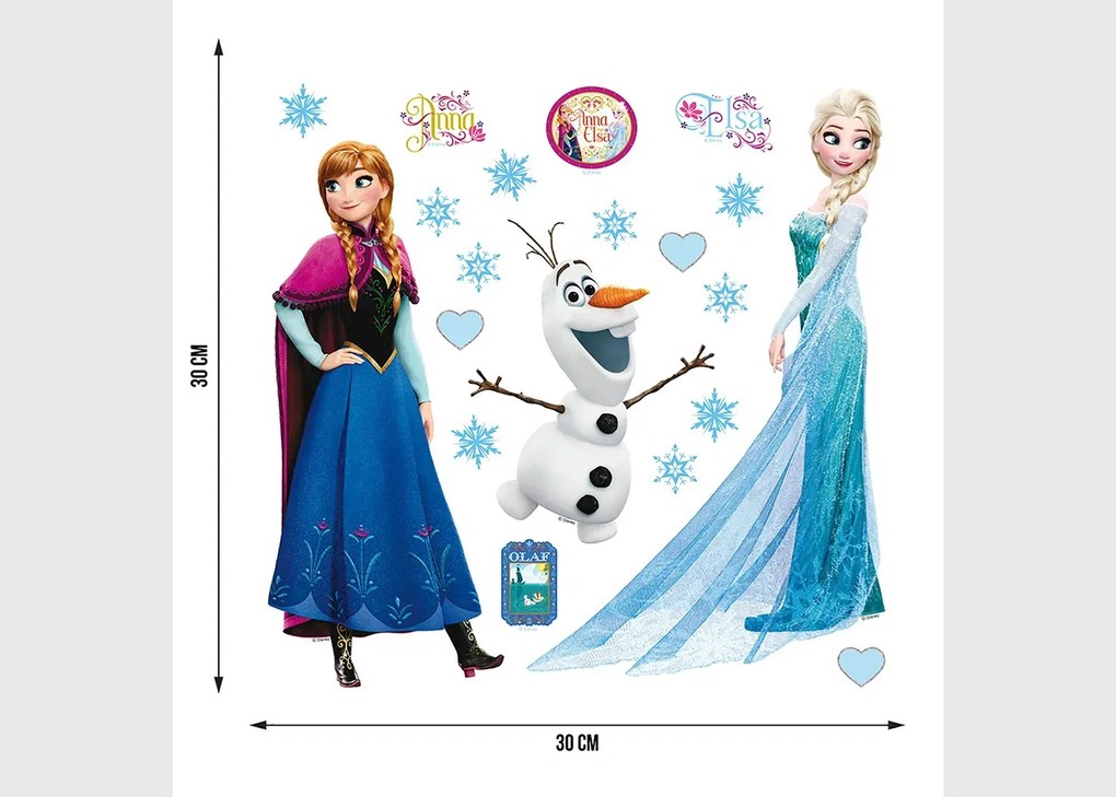 Dětská samolepka na zeď Ledové Království Elsa, Anna A Olaf, Disney | 30 x 30 cm | DDKS 1095