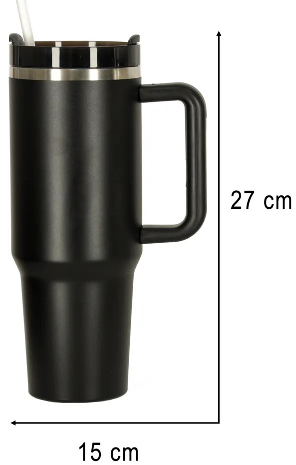 Creative Corner Termohrnek s brčkem a uchem termoska 1200ml černý