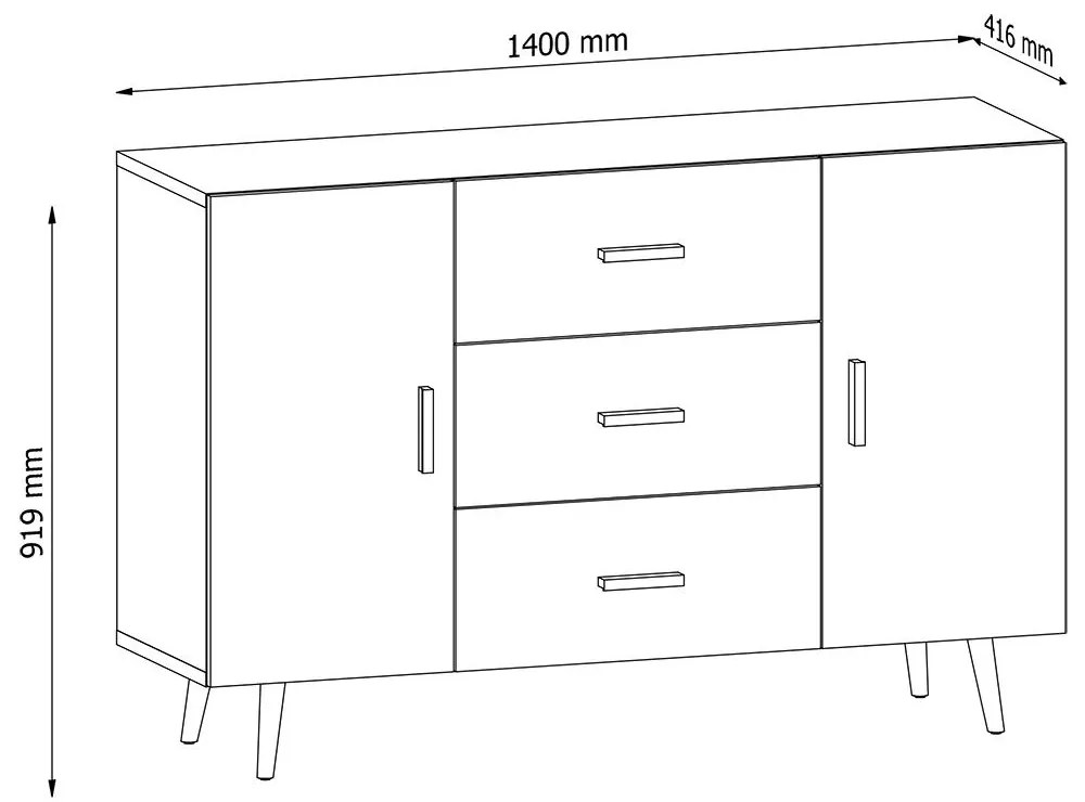 Brillo - komoda K2D3S - bílá/šedá/artisan | 140 cm | POSLEDNÍ KUS