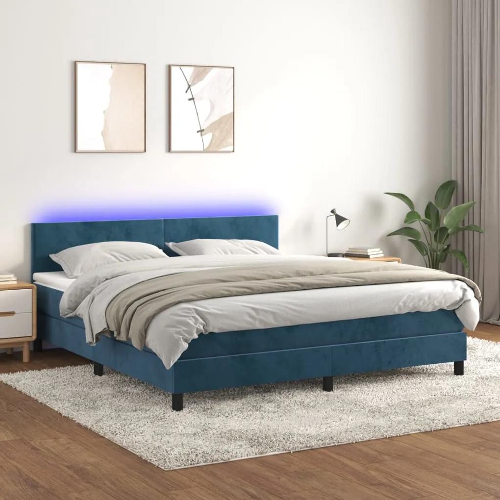 Box spring postel s matrací a LED tmavě modrá 180x200 cm samet,  3134301