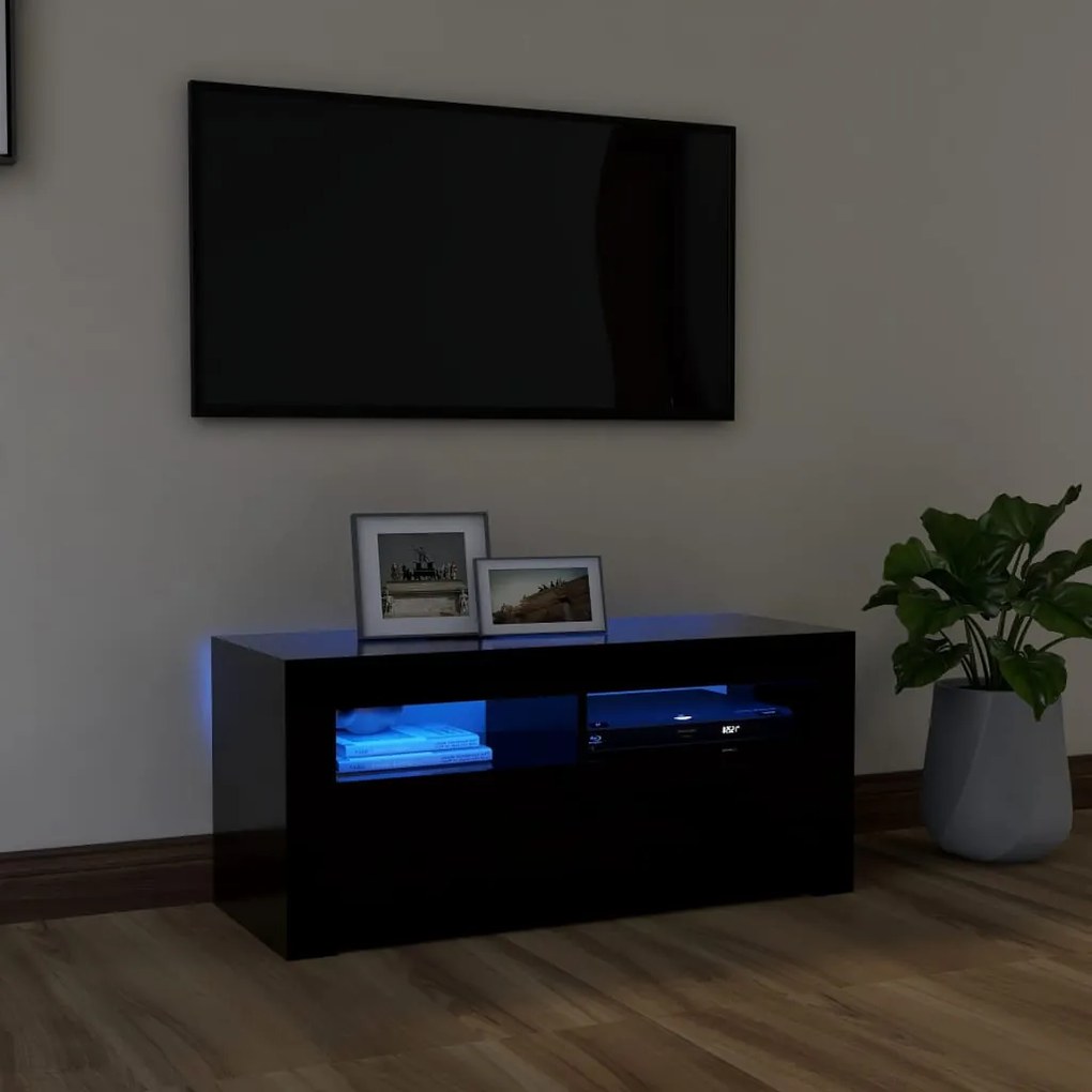 TV skříňka s LED osvětlením černá 90 x 35 x 40 cm