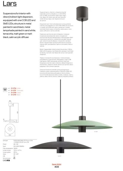 Redo 01-3019-LED Lustr na lanku LARS LED/14W/230V+LED/10W pr. 60cm CRI90 zelená