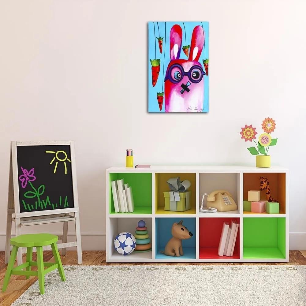Obraz na plátně Barevný králík s brýlemi - 40x60 cm