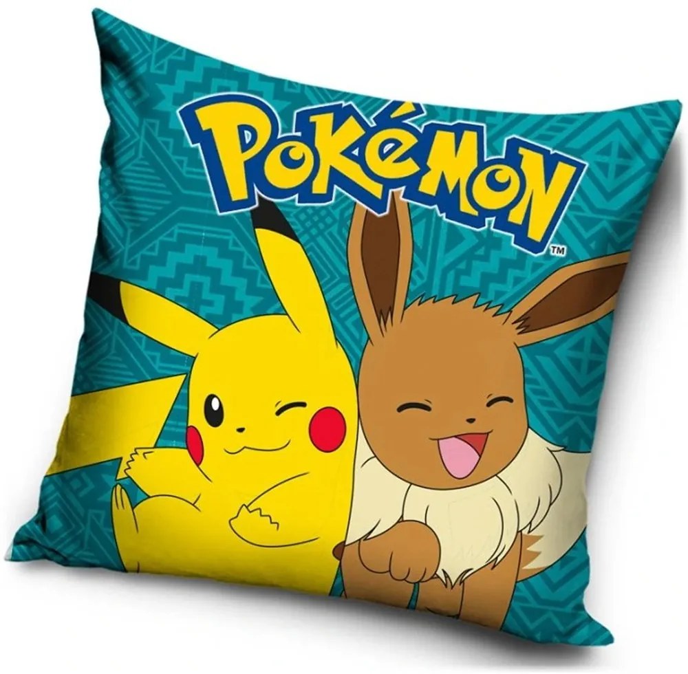 Dekorační polštář Pokémoni - motiv Pikachu a Eevee - 40 x 40 cm
