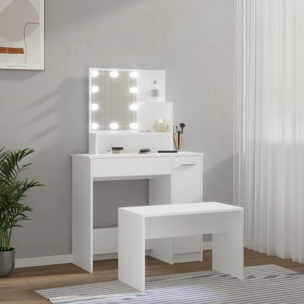 Toaletní stolek sada s LED bílý kompozitní dřevo - Default Title