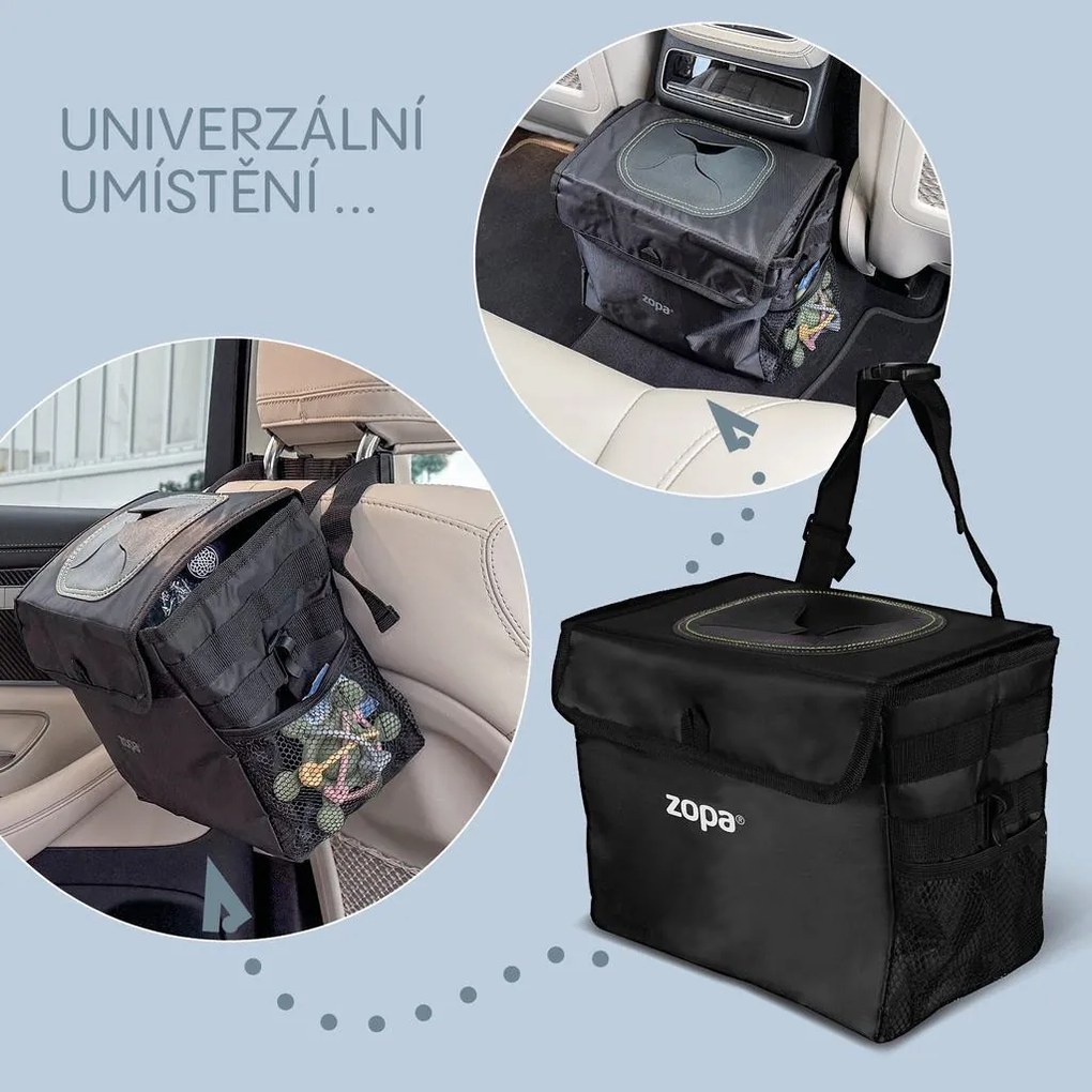 Zopa Odpadkový koš do auta vodotěsný s víkem black