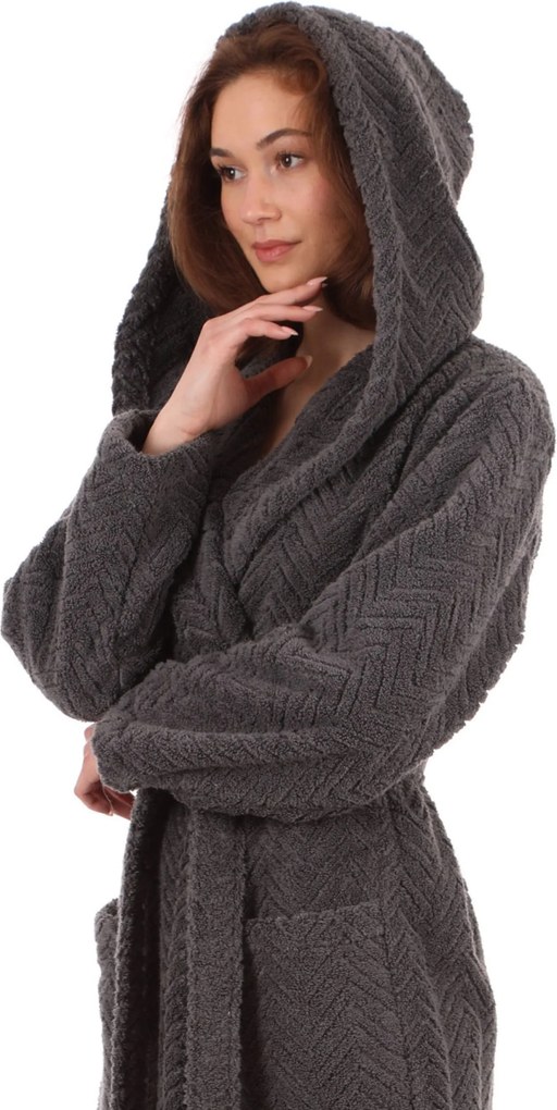 Bavlněný župan s kapucí Athena antracitový 31 16 9551 - XXL