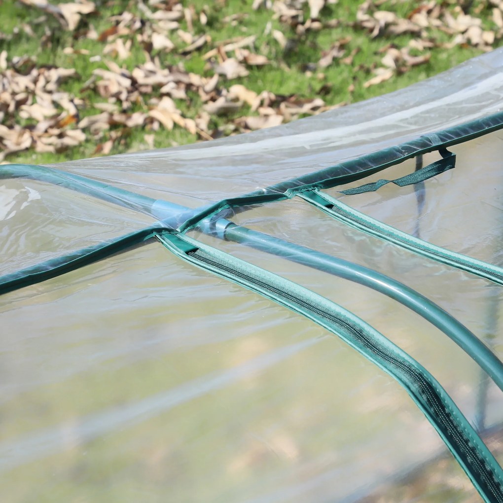 Fóliový skleník Outsunny Skleník s dveřmi 350 x 100 x 80 cm, průhledné PVC pro pěstování rostlin a chladicí rám, robustní ocelový rám, zelený