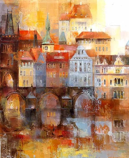Obraz Staré Město pražské Orange Velikost (šířka x výška): 150x60 cm