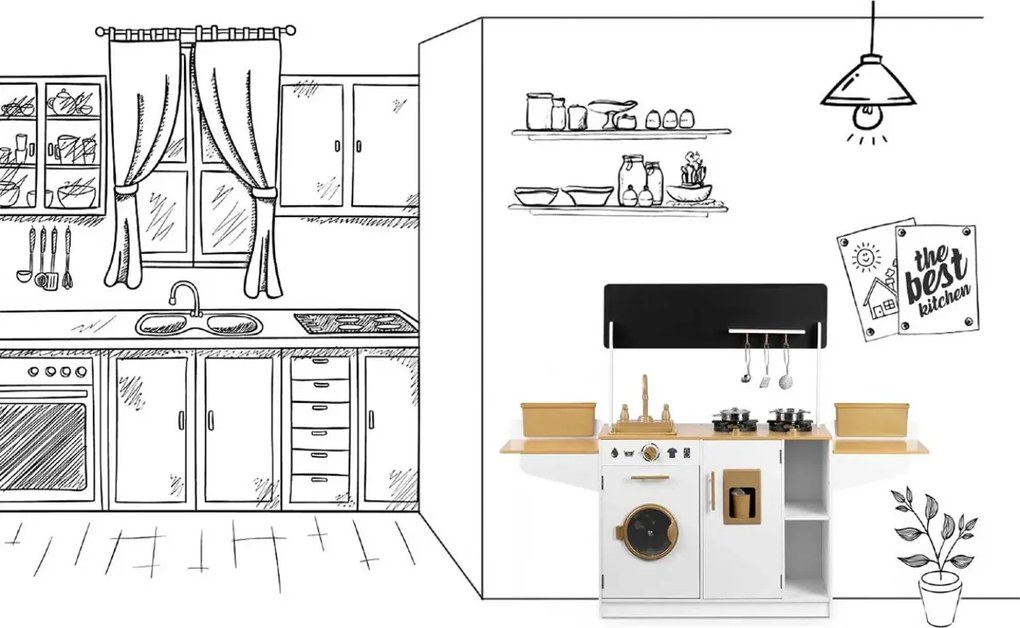 Dětská dřevěná kuchyňka s tabulí | bílá