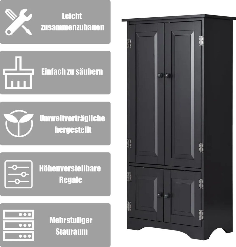 Costway Midi skříňka boční vysoká deska vysoká dřevo – 59 × 32 × 123 cm, černý