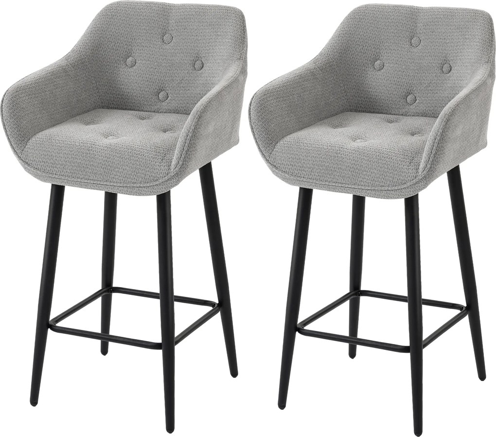 Sada HOMCOM – 2 barové stoličky, čalouněné chenille barové židle, výška sedadla 67 cm, opěrka a podnožky, šedé