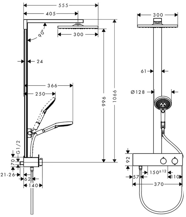 Hansgrohe Raindance E, Showerpipe 300 1jet s termostatem ShowerTablet 350, chromová, HAN-27361000