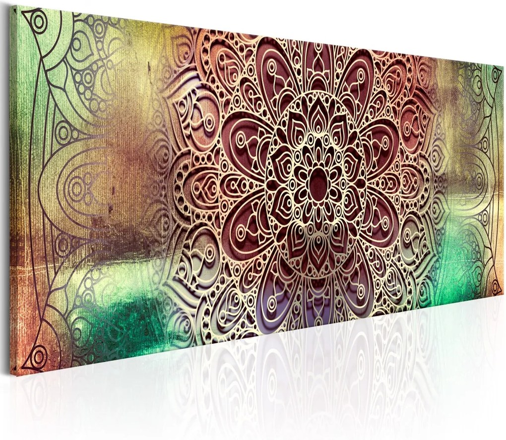 Obraz Mandala hnědozelená + háčky a hřebíčky ZDARMA Velikost (šířka x výška): 135x45 cm